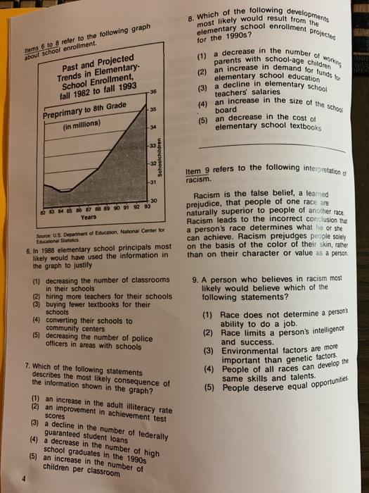 Solved projecte for the 1990s ? Items 6 to 8 refer to the | Chegg.com