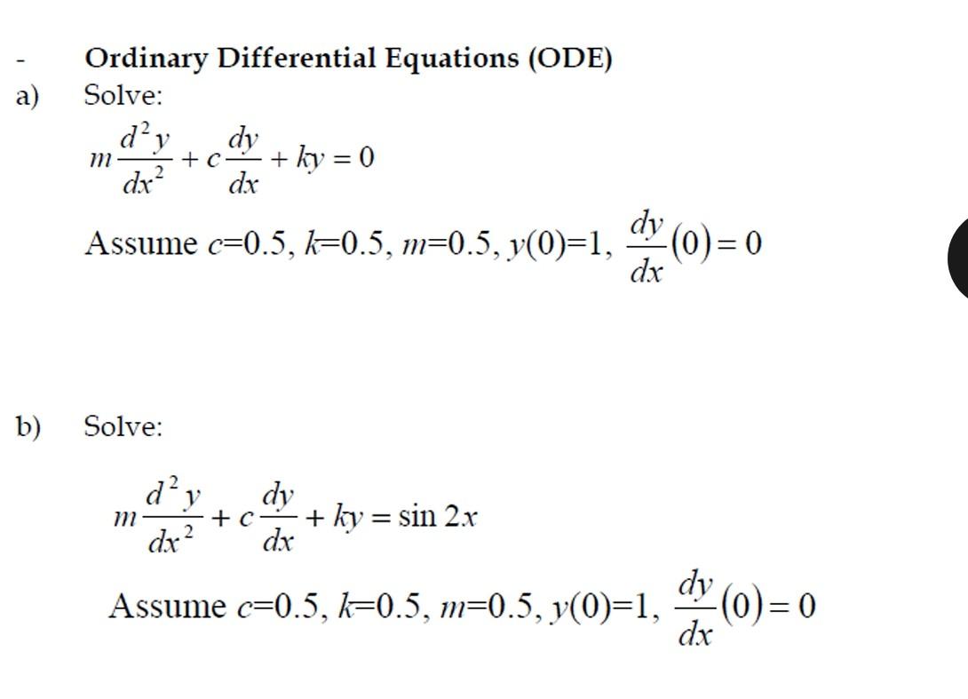 Solved Ordinary Differential Equations (ODE) a) Solve: | Chegg.com