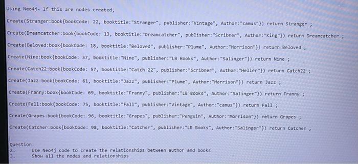 Solved Using Neo4j- If this are nodes created; | Chegg.com
