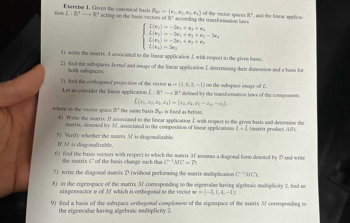 Solved Exercise 1. ﻿Given the canonical basis | Chegg.com