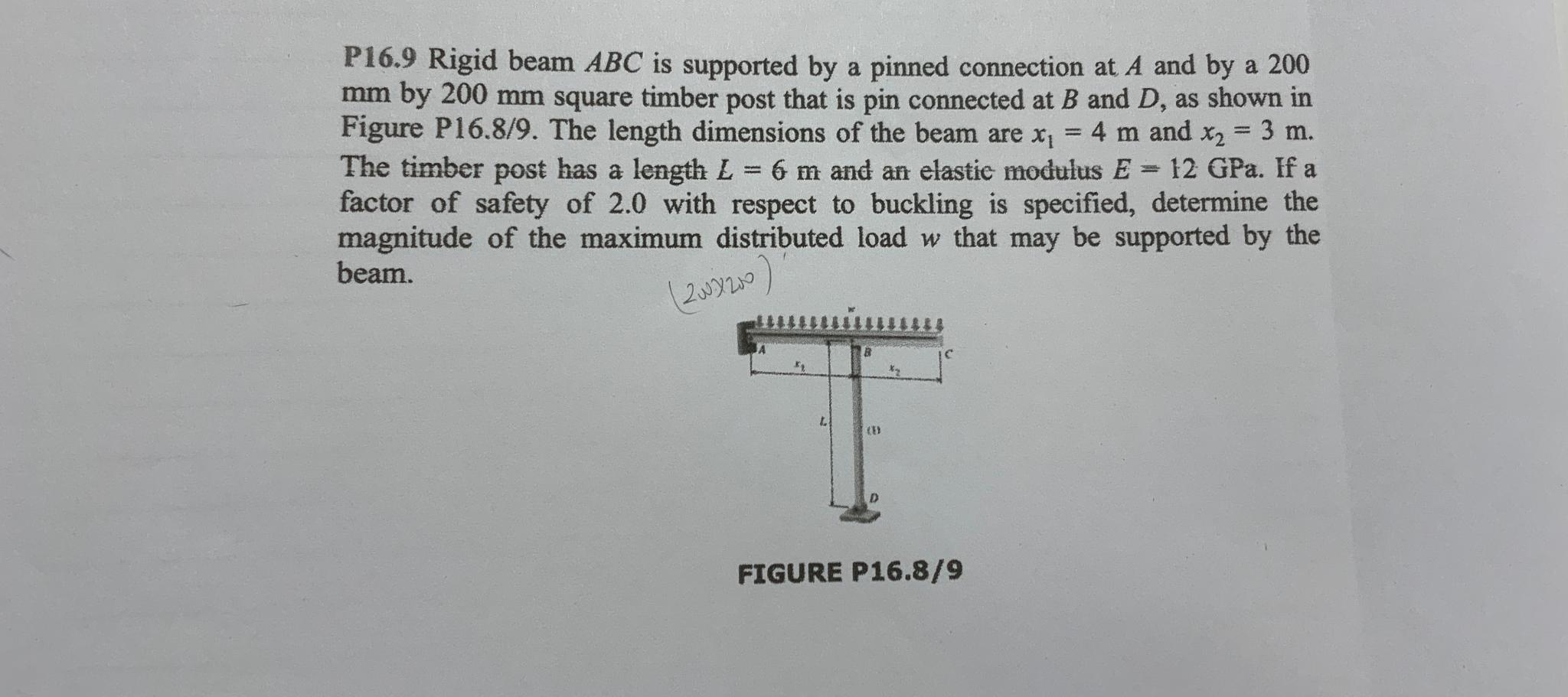 Solved P16.9 ﻿Rigid beam ABC is supported by a pinned | Chegg.com