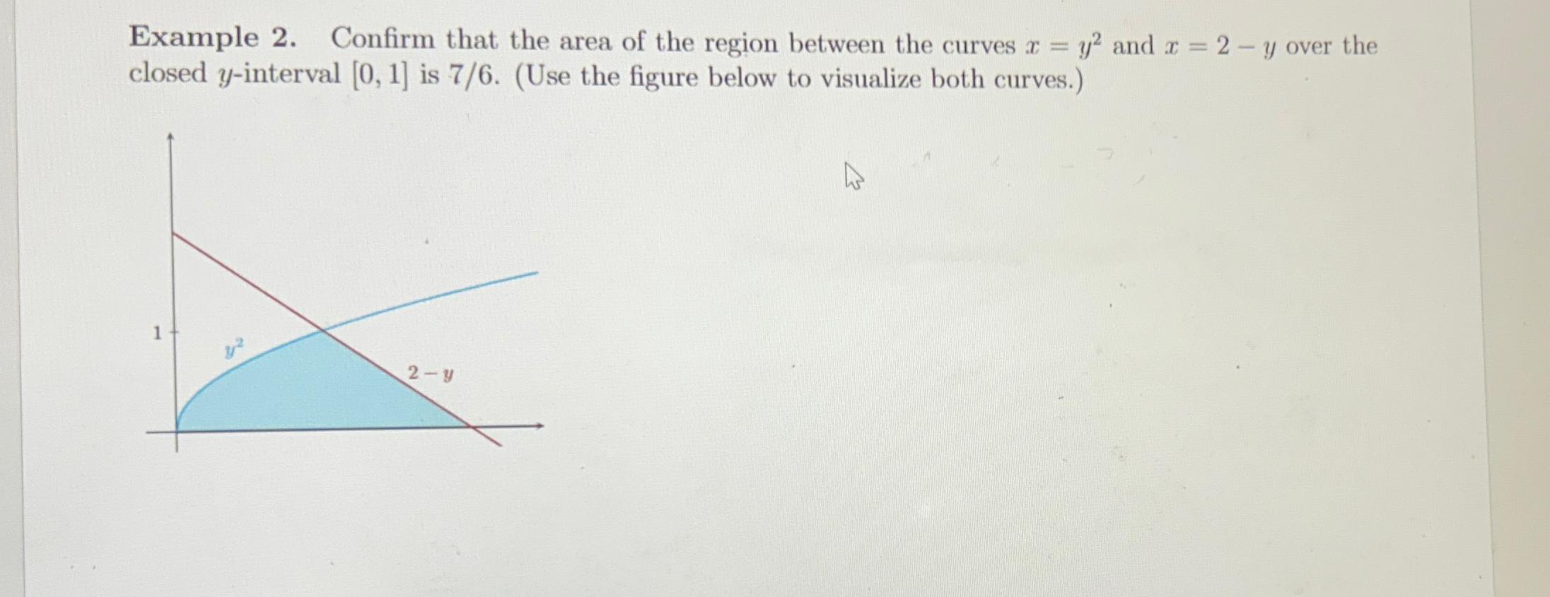 Solved Example 2. ﻿Confirm that the area of the region | Chegg.com
