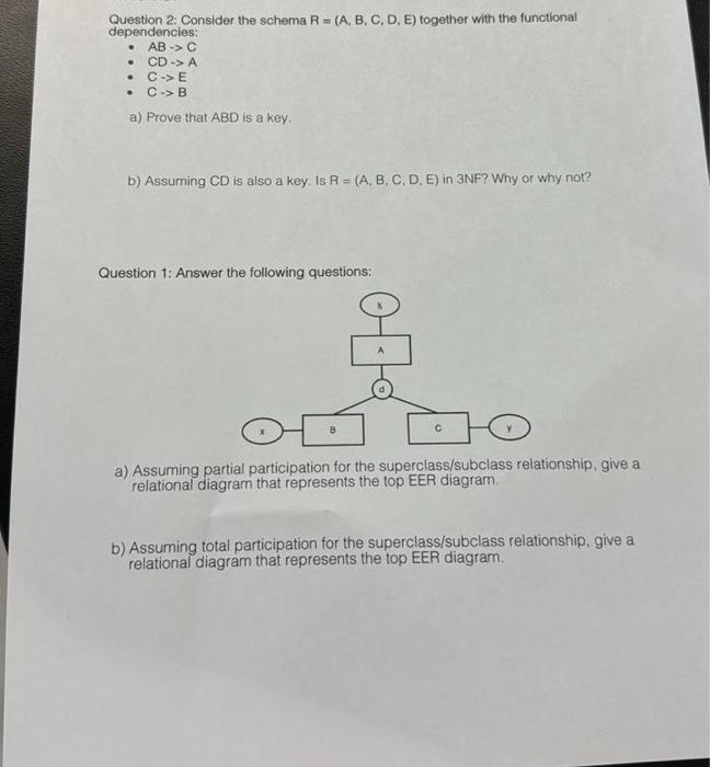 Solved Question 2: Consider the schema R=(A,B,C,D,E) | Chegg.com