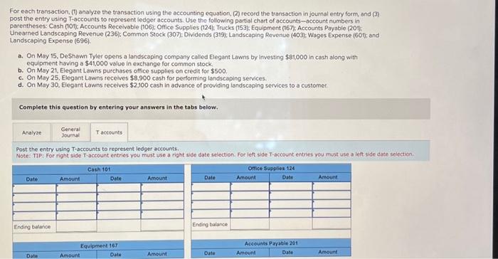 Solved For each transaction, (1) analyze the transaction | Chegg.com