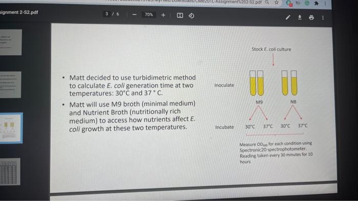 Solved - Matt, a graduate student, studies growth of E. coli | Chegg.com