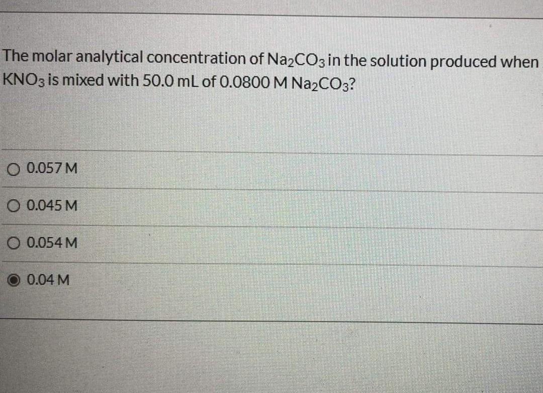 Solved The molar analytical concentration of Na2CO3 in the | Chegg.com