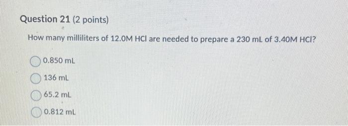 Solved How many milliliters of 12.0M HCI are needed to | Chegg.com