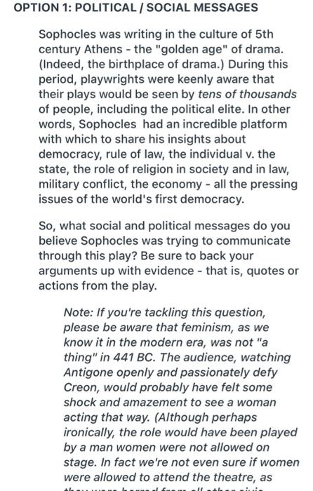 Solved OPTION 1: POLITICAL SOCIAL MESSAGES Sophocles was | Chegg.com