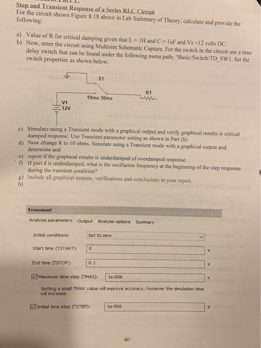 Step and Transient Response of a Series RLC Circuit | Chegg.com