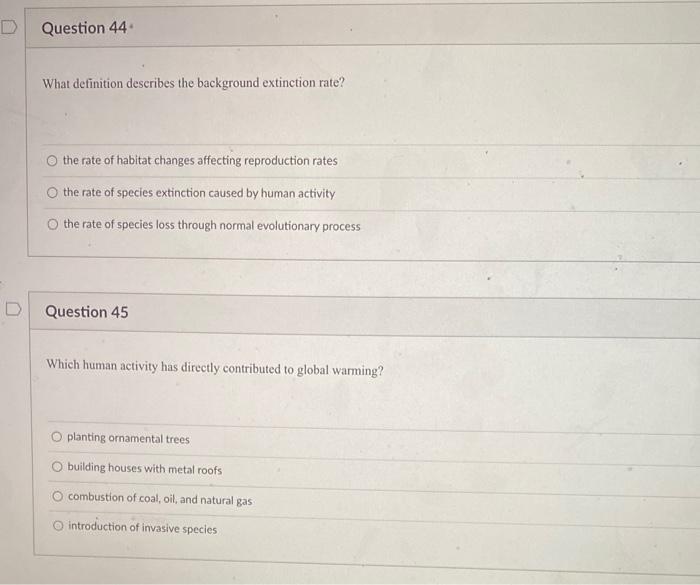Solved What definition deseribes the background extinction | Chegg.com