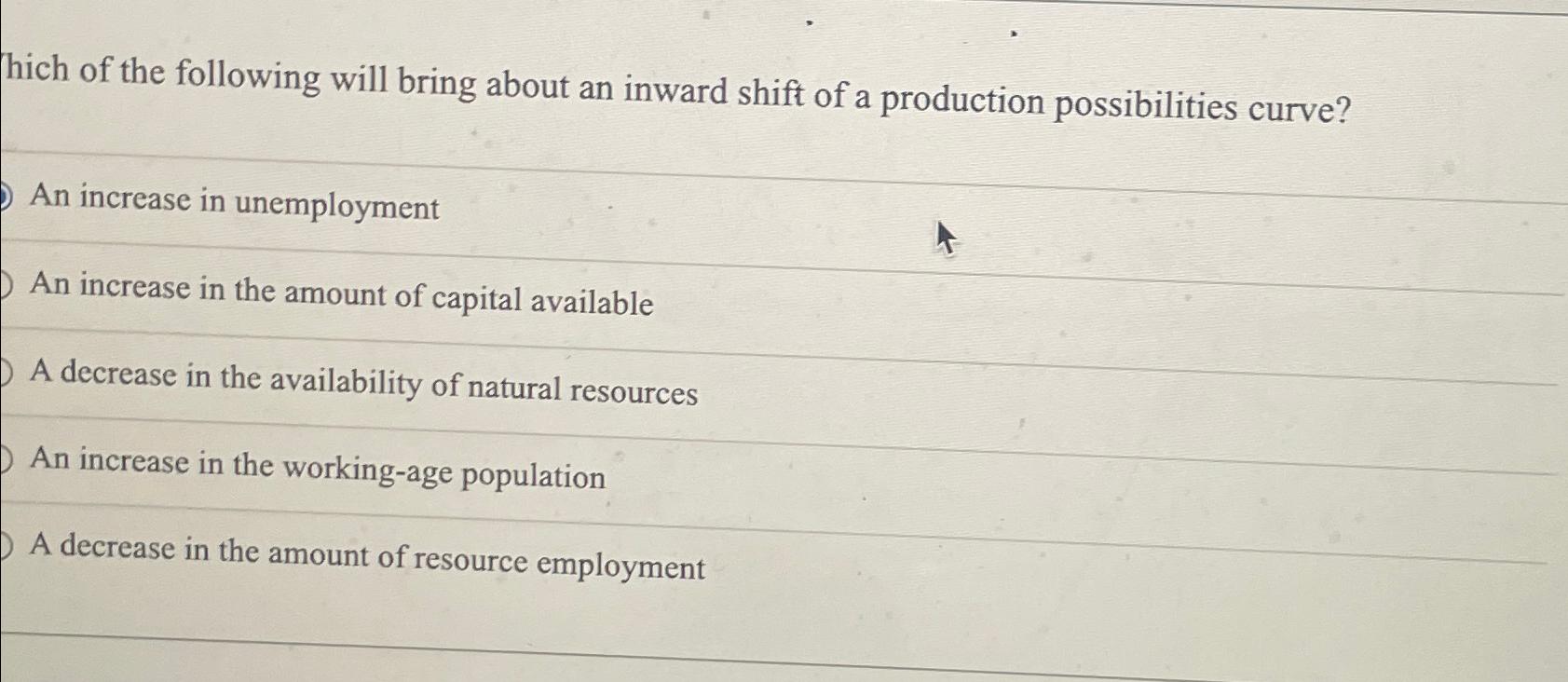 Solved hich of the following will bring about an inward | Chegg.com