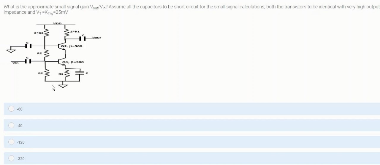Solved What is the approximate small signal gain Vout Vin ? | Chegg.com