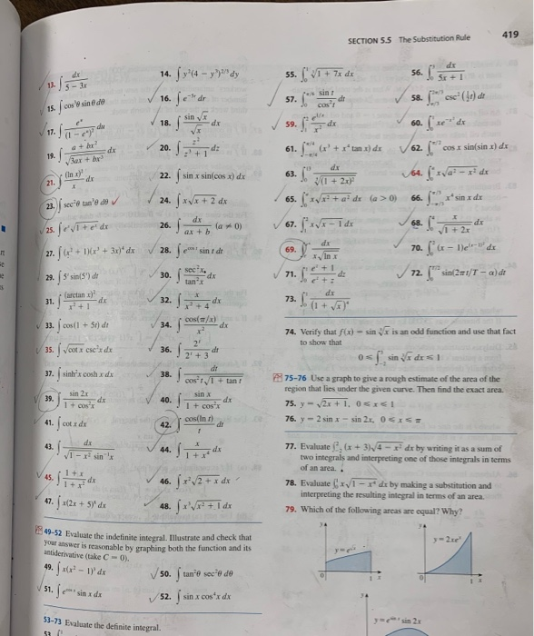 Solved SECTION 55 The Substitution Rule 419 55. ( V1 + Zx de | Chegg.com