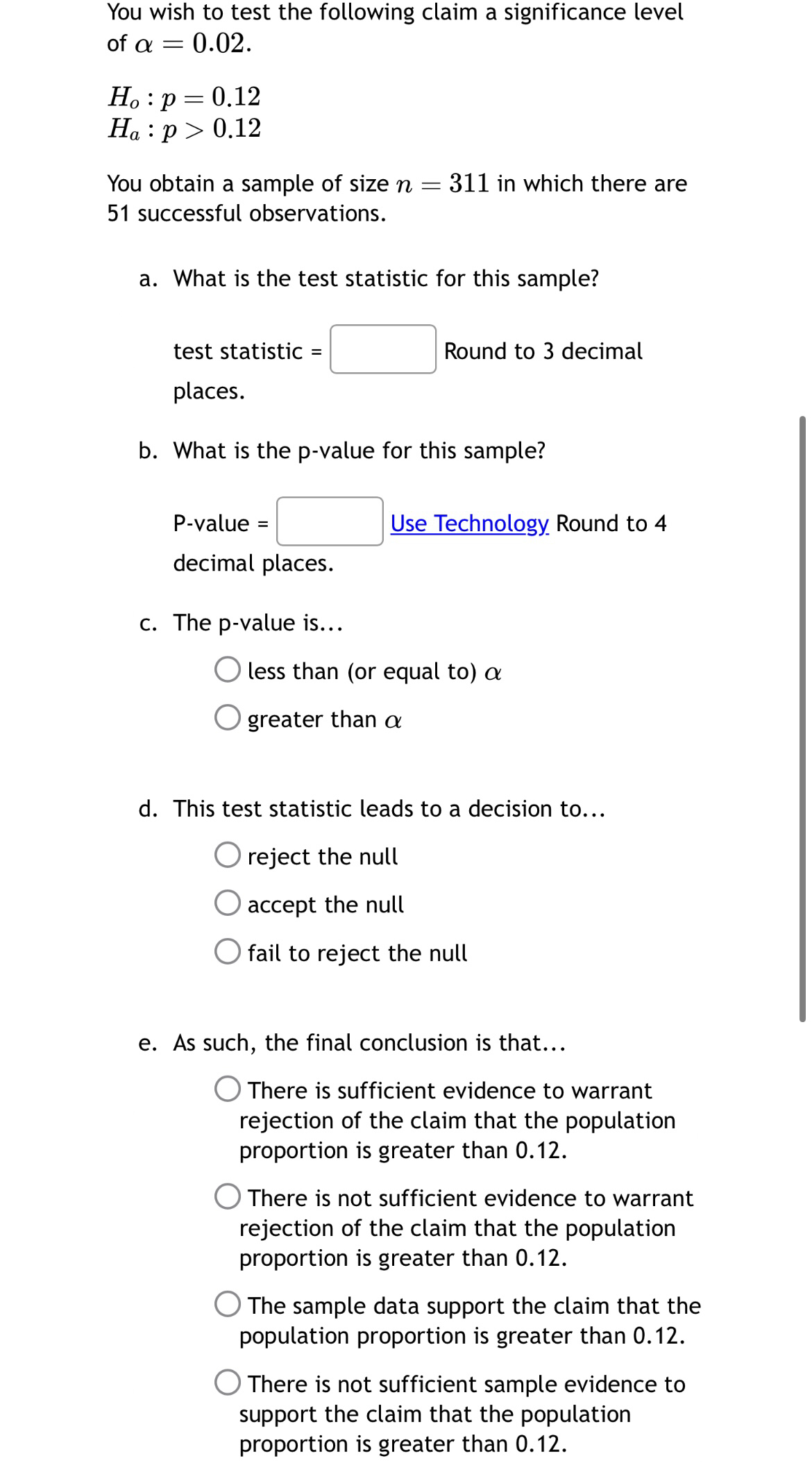 Solved You wish to test the following claim a significance | Chegg.com