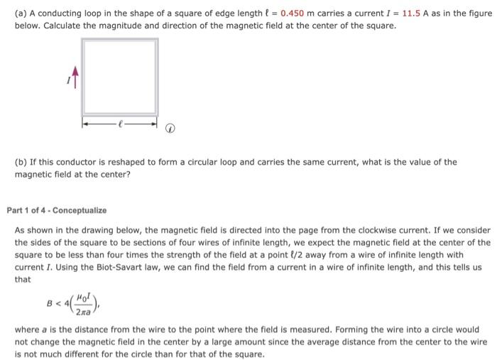 Solved (a) A conducting loop in the shape of a square of | Chegg.com