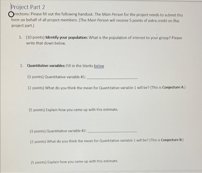 Solved Project Part 2 rections: Please fill out the | Chegg.com