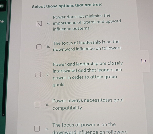Solved Select those options that are true:Power does not | Chegg.com