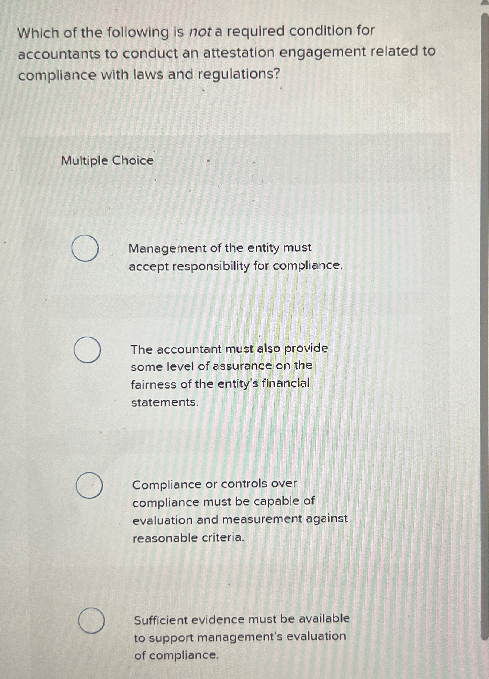 Solved Which of the following is not a required condition | Chegg.com