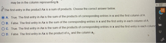 Solved may be in the column representing b. The first entry | Chegg.com