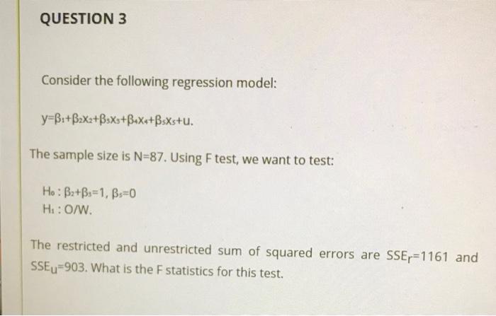 Solved Consider The Following Regression Model 3405