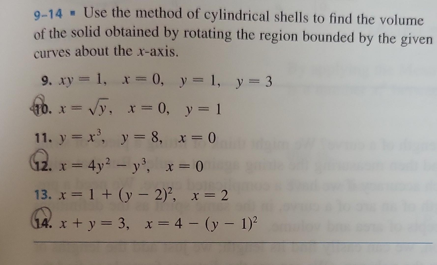 Solved 9-14 = Use the method of cylindrical shells to find | Chegg.com