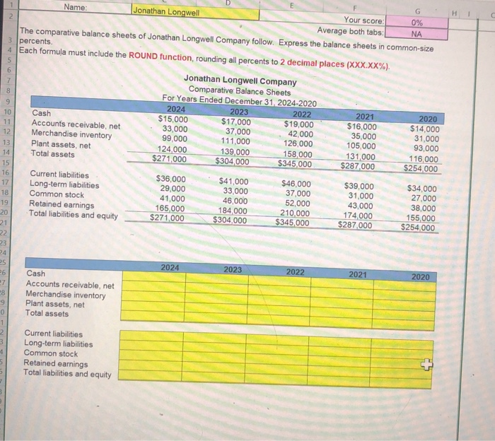 Solved A 0% 2 6 7 9 B с D Your score Name Jonathan Longwell | Chegg.com