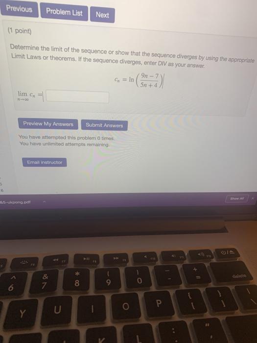 Solved Previous Problem List Next (1 point) Determine the | Chegg.com