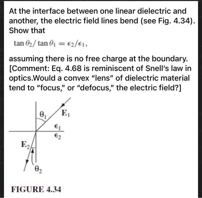 Solved At the interface between one linear dielectric and | Chegg.com