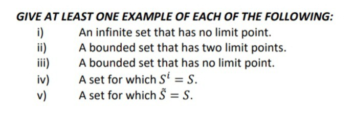 Solved GIVE AT LEAST ONE EXAMPLE OF EACH OF THE FOLLOWING: | Chegg.com