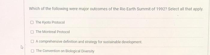 Solved Which of the following were major outcomes of the Rio | Chegg.com