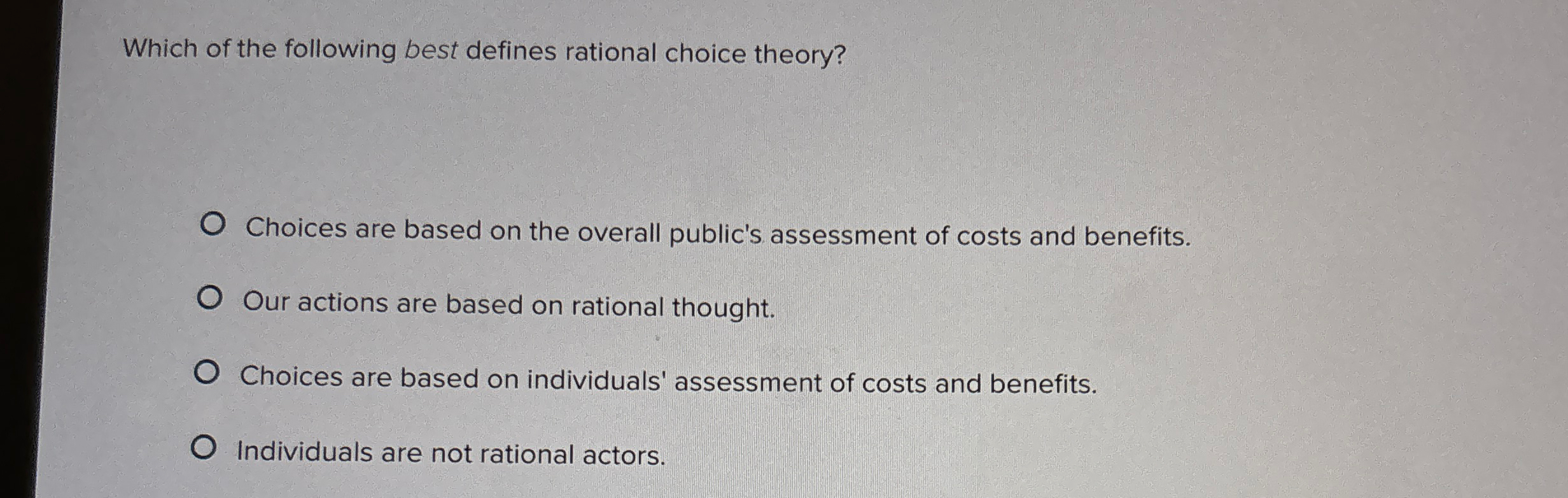 Solved Which of the following best defines rational choice | Chegg.com