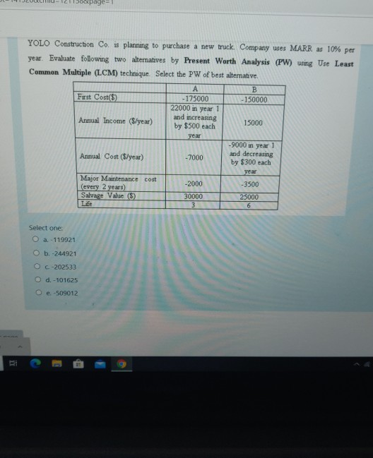 Solved page- YOLO Construction Co. is planning to purchase a | Chegg.com