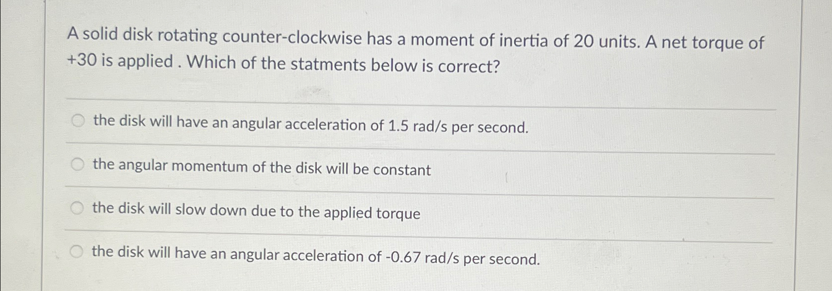 Solved A solid disk rotating counter-clockwise has a moment | Chegg.com