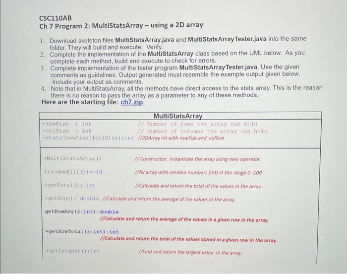 Solved CSC110AB Ch 7 Program 2: MultiStatsArray - using a 2D | Chegg.com