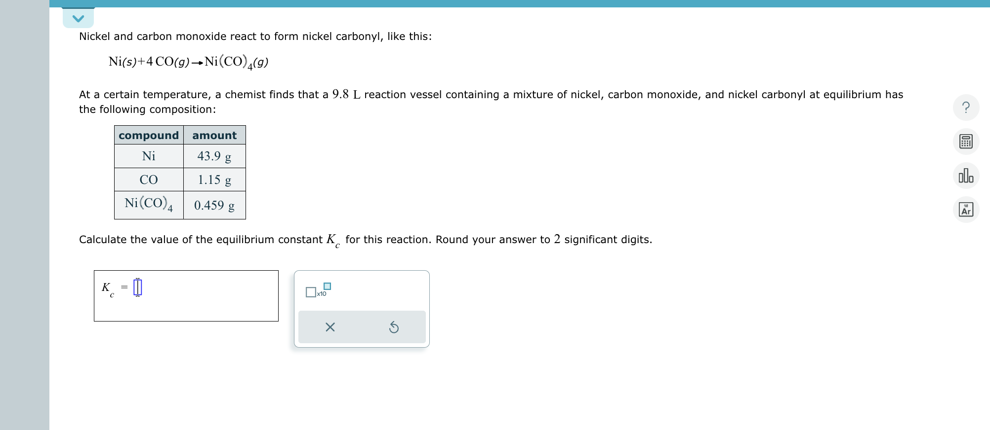 Solved Nickel and carbon monoxide react to form nickel | Chegg.com