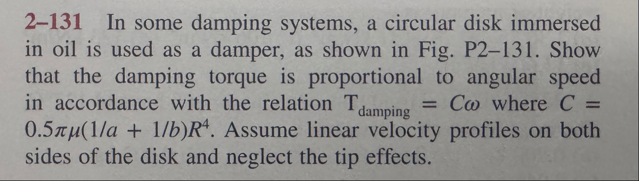 Solved 2-131 ﻿In some damping systems, a circular disk | Chegg.com