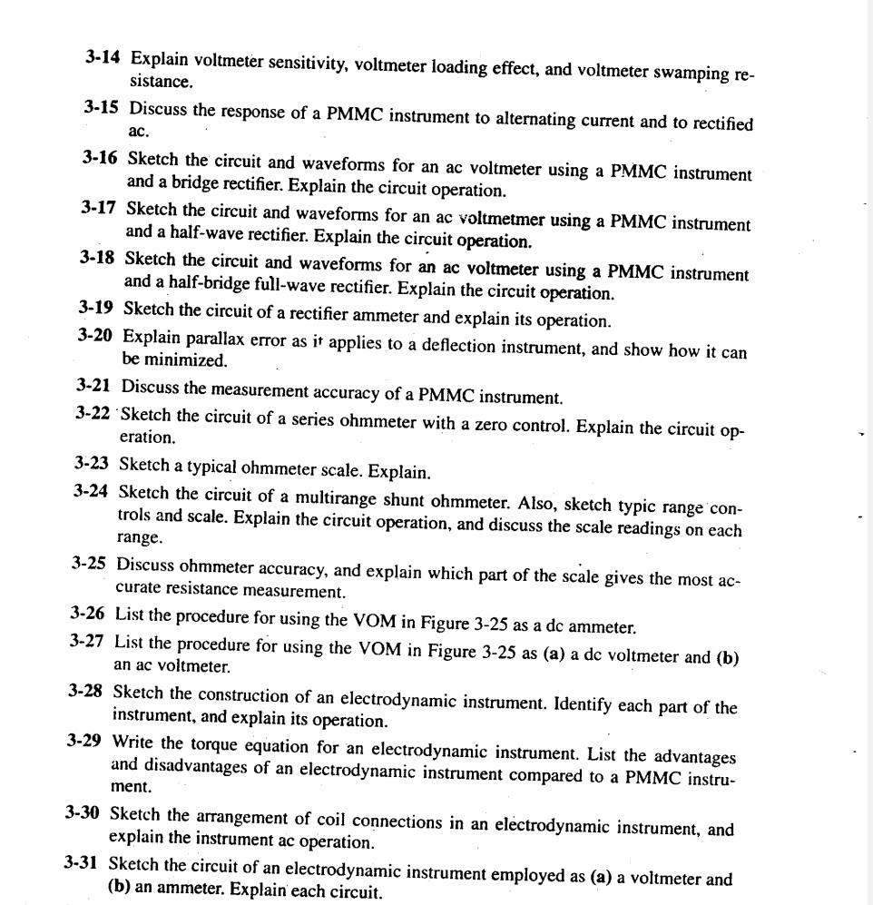 Solved 3-14 Explain voltmeter sensitivity, voltmeter loading | Chegg.com