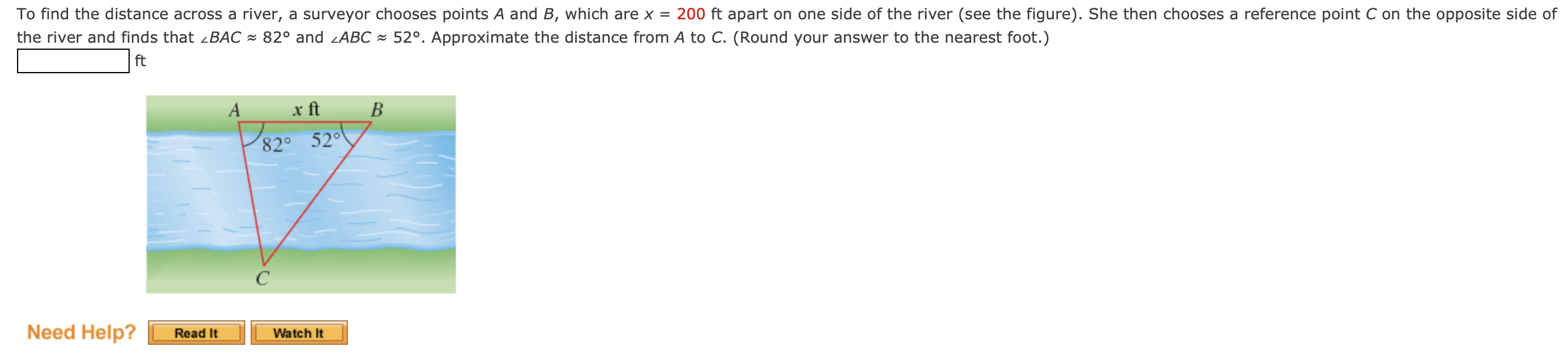 Solved To find the distance across a river, a surveyor | Chegg.com