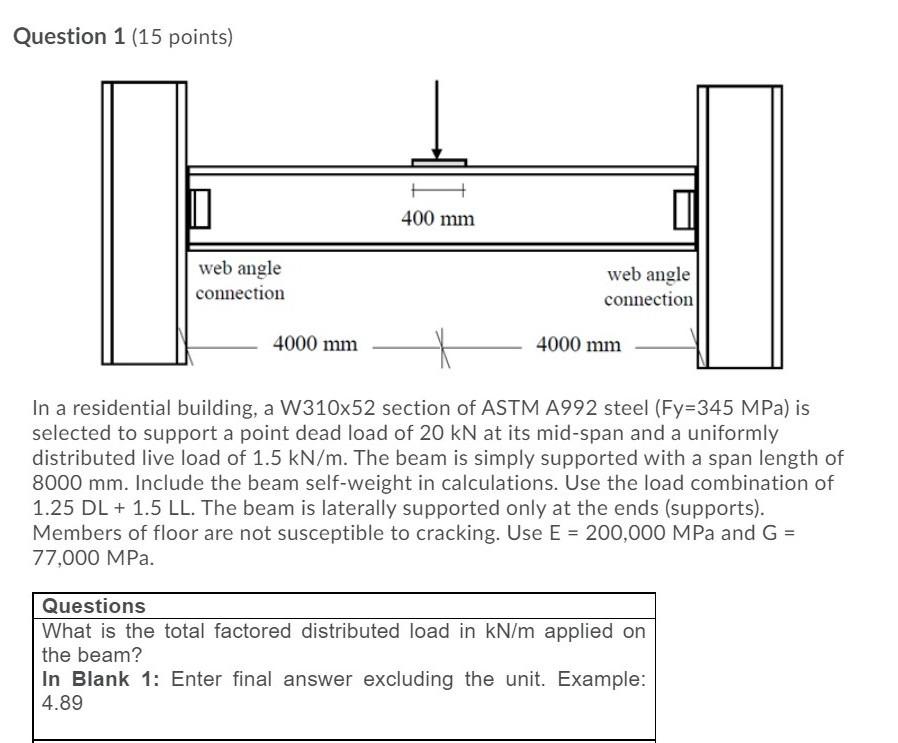 Solved Question 1 (15 points) 400 mm web angle connection | Chegg.com
