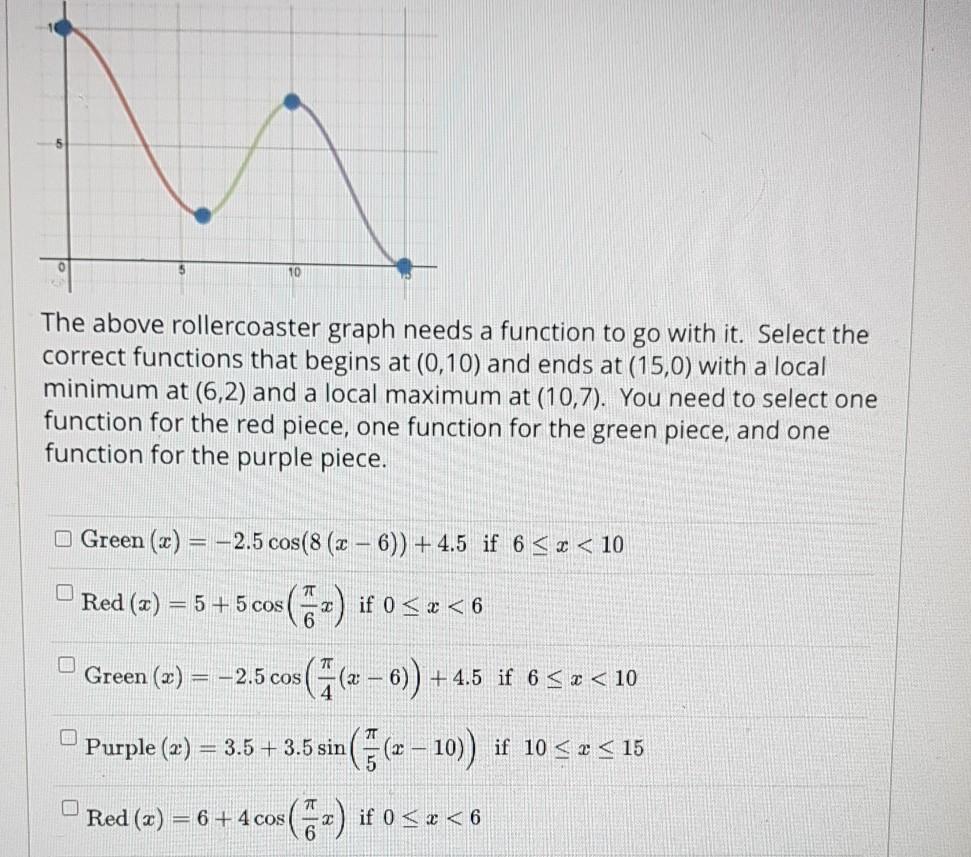 Solved 10 The above rollercoaster graph needs a function to | Chegg.com