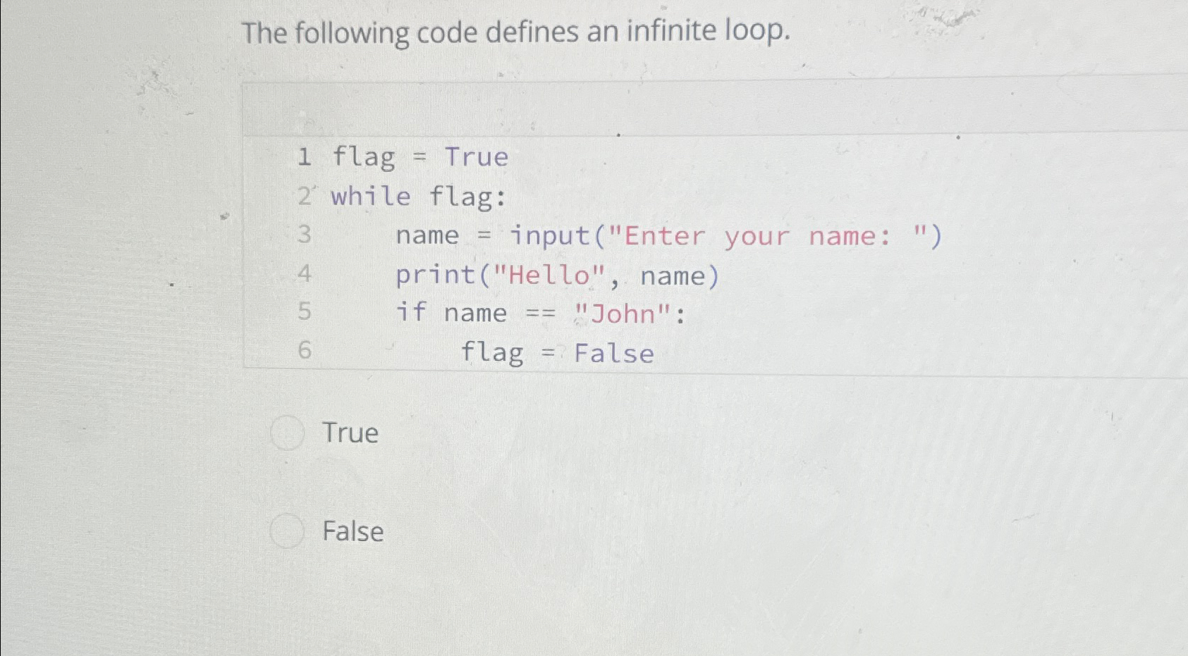 Solved The following code defines an infinite loop.TrueFalse | Chegg.com