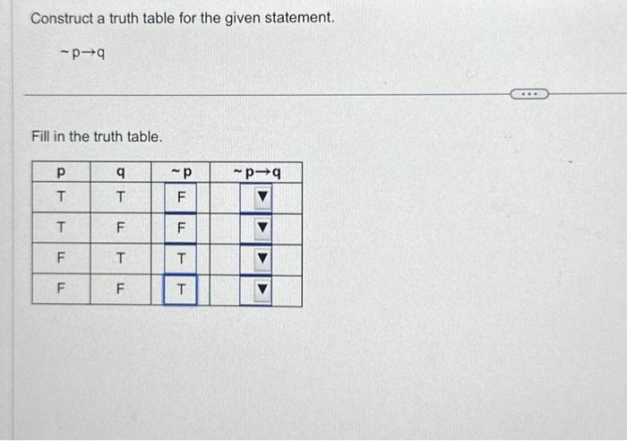 Solved Construct a truth table for the given statement. -p-q | Chegg.com