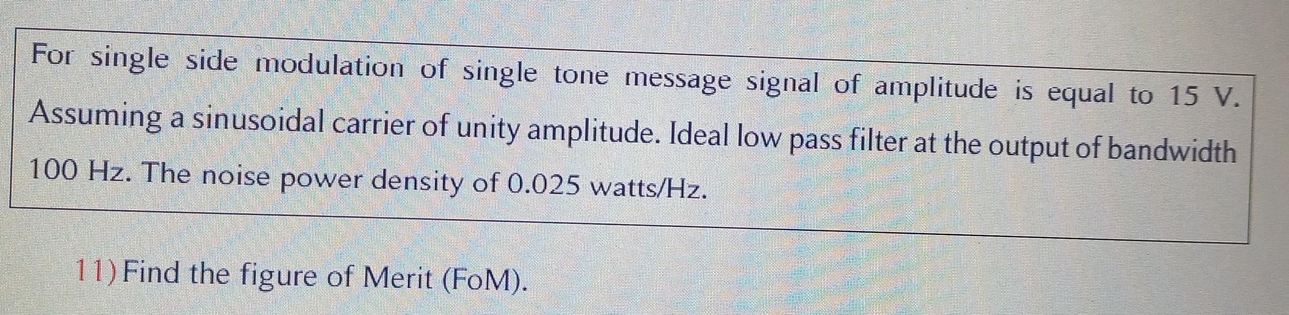 Solved For single side modulation of single tone message | Chegg.com