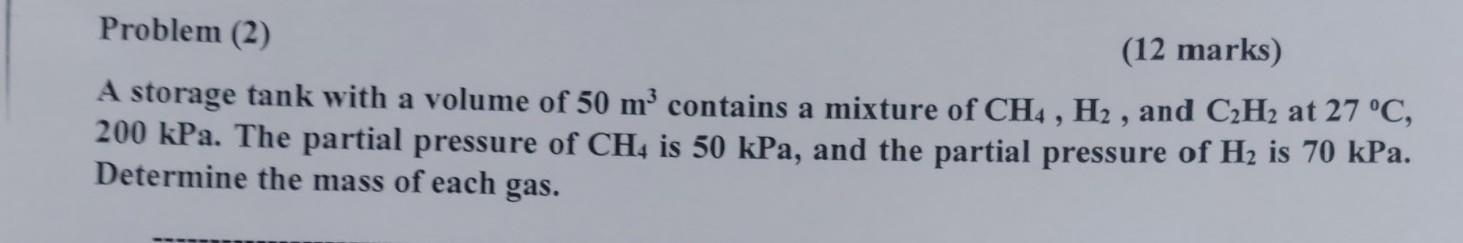 Solved Problem (2) (12 marks) A storage tank with a volume | Chegg.com Solved Problem (2) (12 marks) A storage tank with a volume | Chegg.com