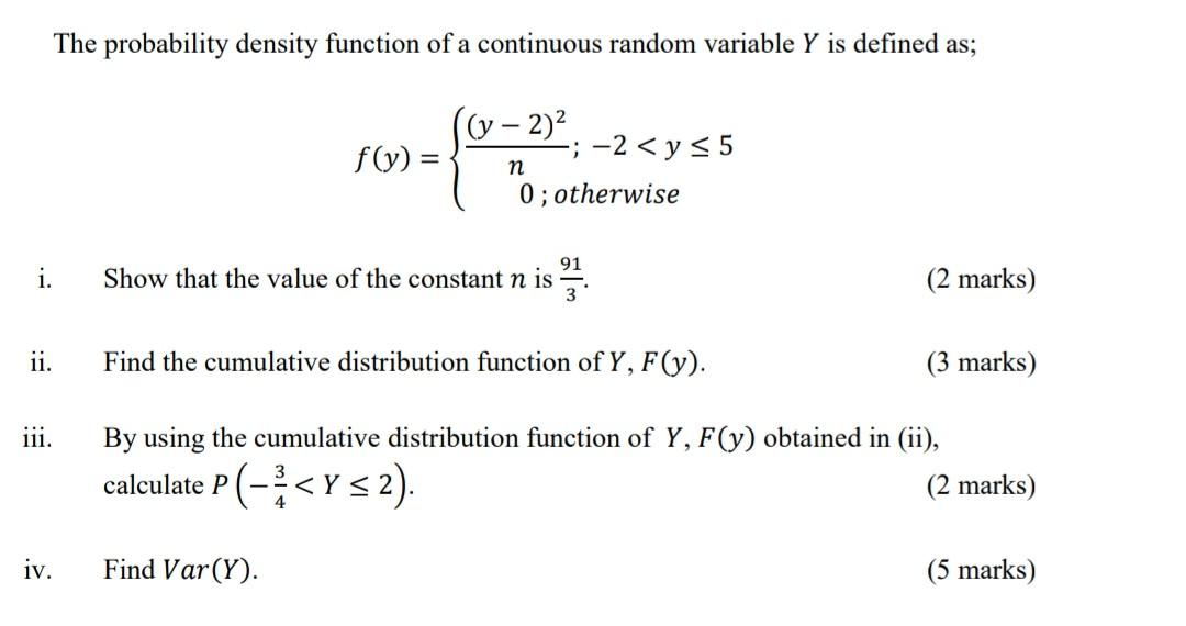 Solved The probability density function of a continuous | Chegg.com