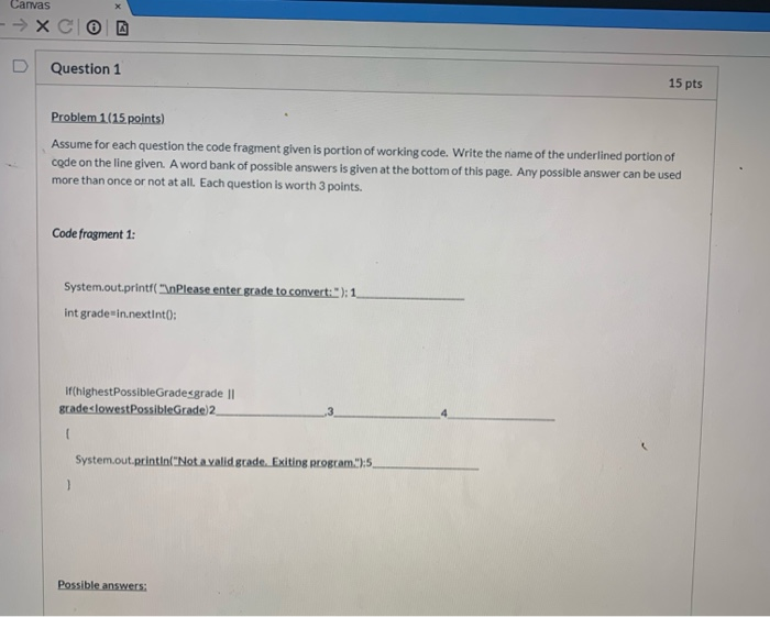 Solved Canvas → X Question 1 15 pts Problem 1 (15.points) | Chegg.com