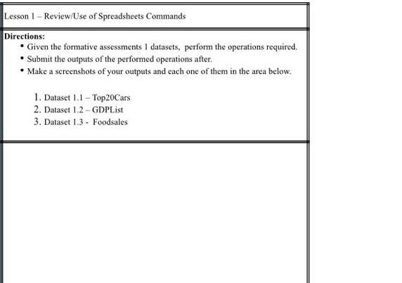 Solved Lesson 1-Review/Use of Spreadsheets Commands | Chegg.com