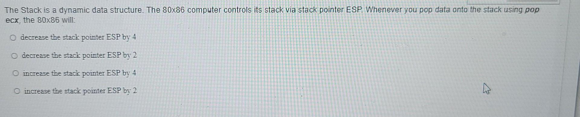 Solved The Stack is a dynamic data structure. The 80x86 | Chegg.com