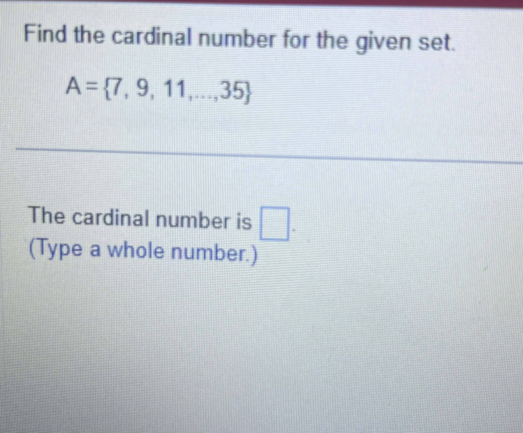 Solved Find the cardinal number for the given | Chegg.com