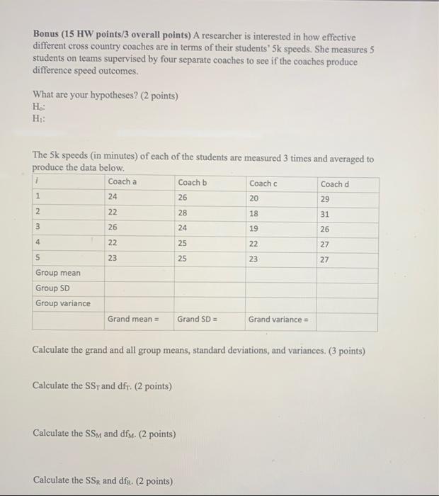 Solved Bonus (15 HW points/3 overall points) A researcher is | Chegg.com